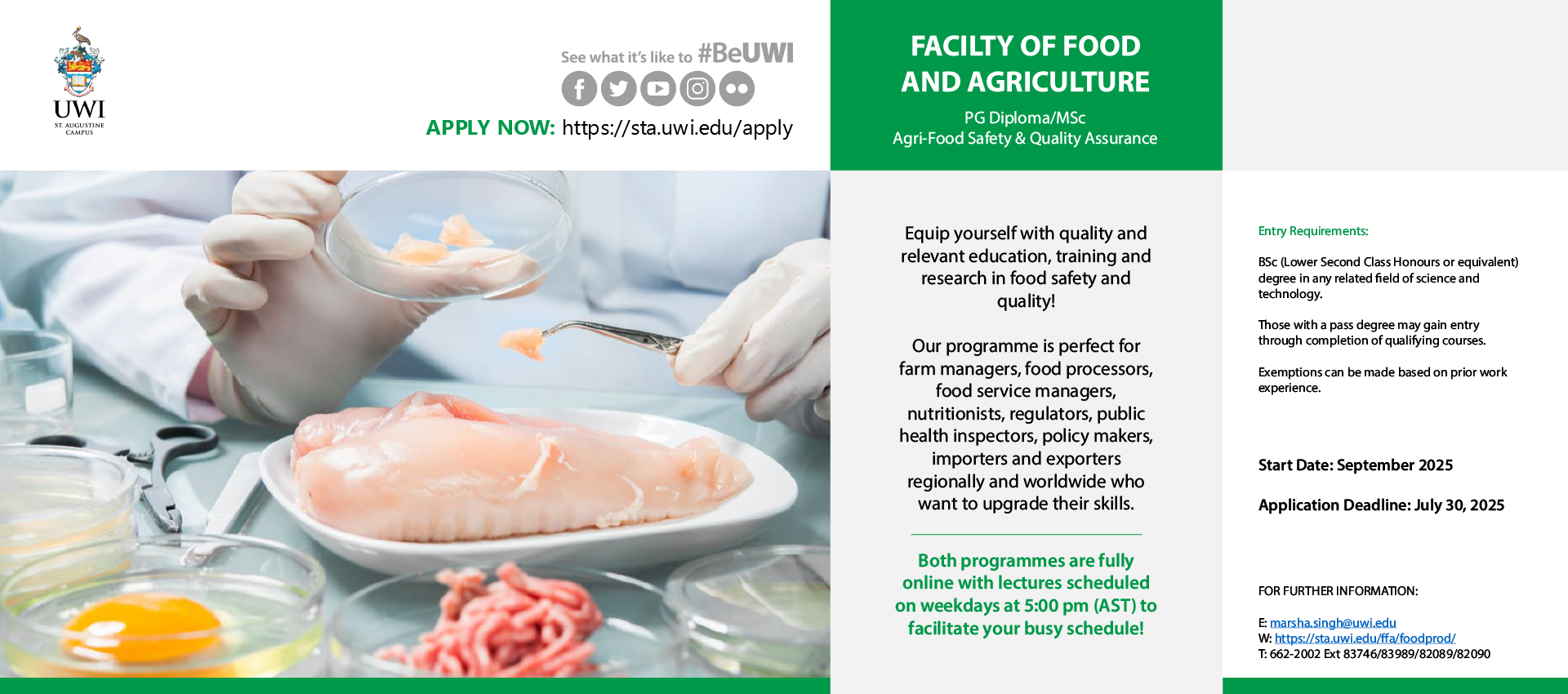 UWI Diploma and M.Sc. programmes in Agri-Food Safety and Quality ...